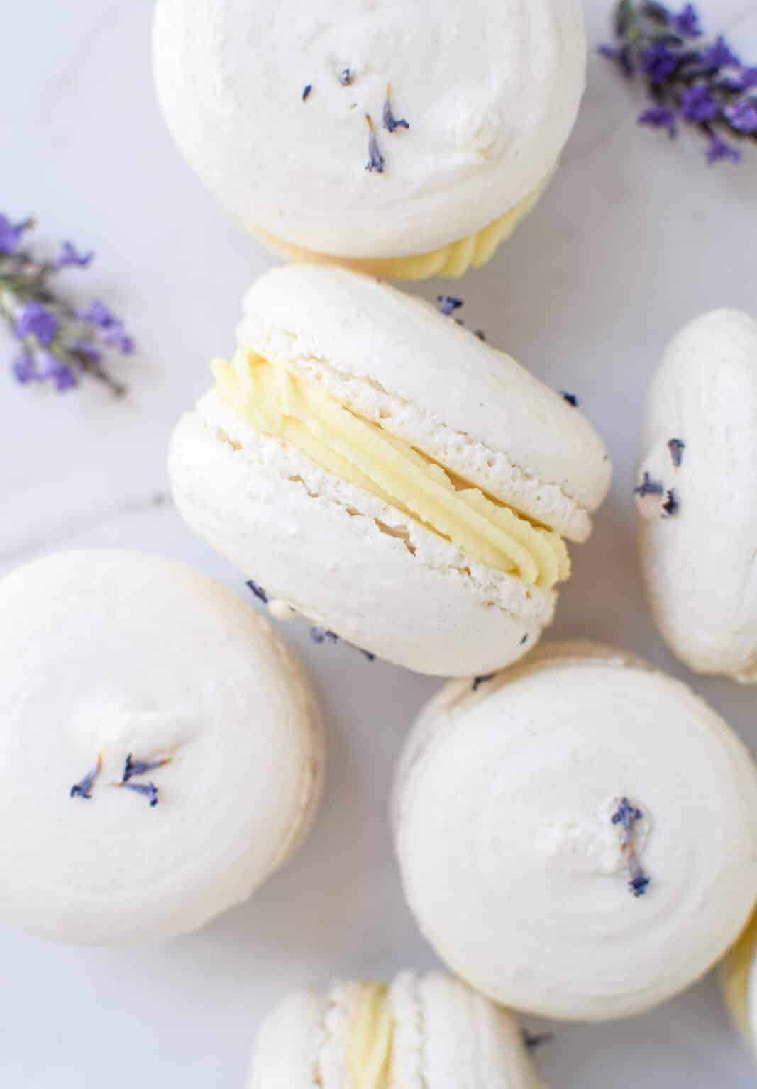 Lavender Macarons with Lemon & White Chocolate Ganache - Baking with Butter