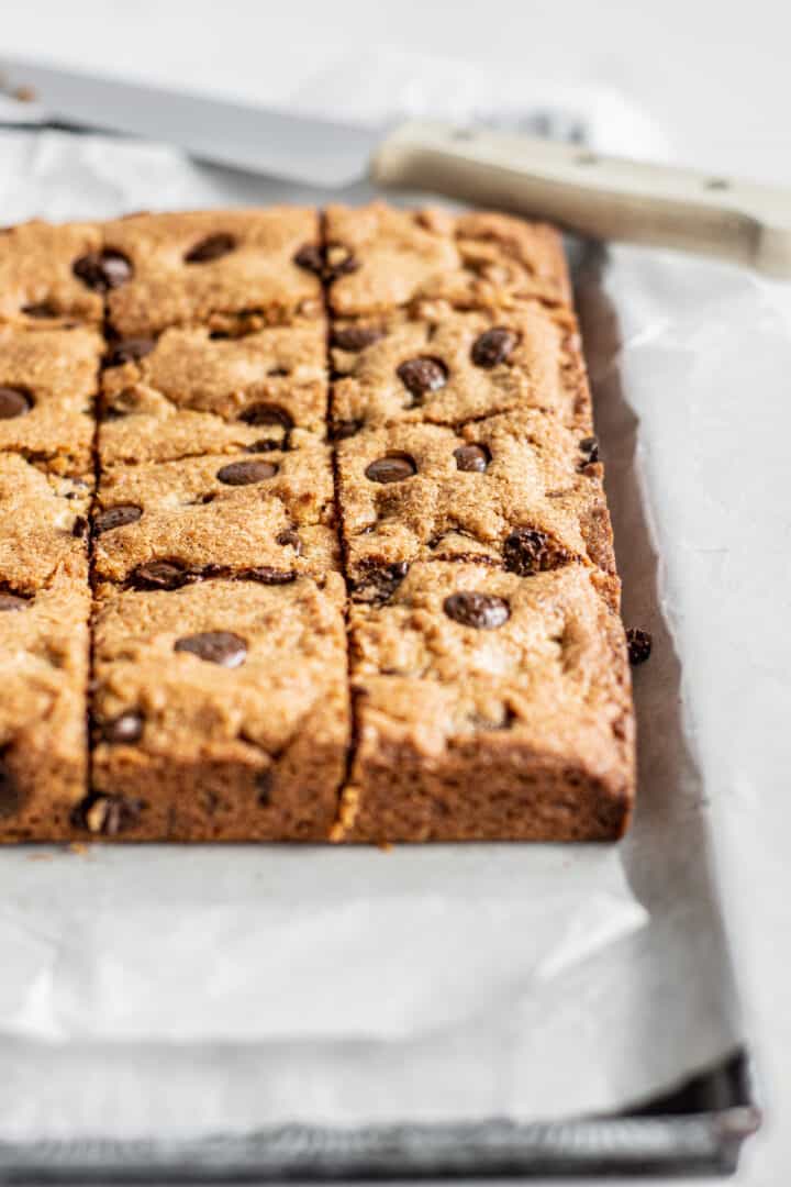 Chewy Brown Butter Chocolate Chip Bars - Baking With Butter