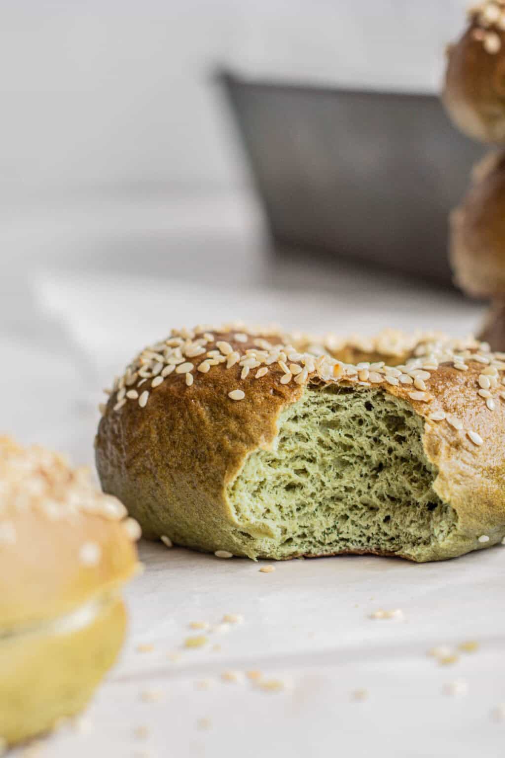 Easy Matcha Bagels - Baking with Butter