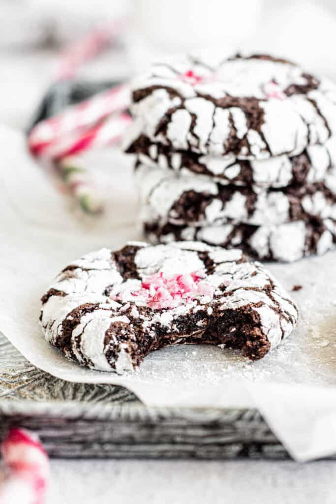 Peppermint Chocolate Crinkle Cookies - Baking with Butter